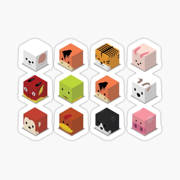 "Chinese Zodiac Cute Cartoon Animals Box Cube" Sticker for Sale by ...