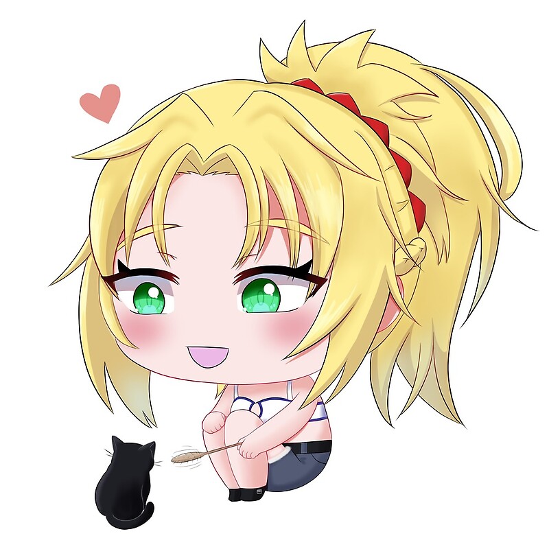 "Chibi Mordred Plays with a Kitten" by Seraphinae | Redbubble