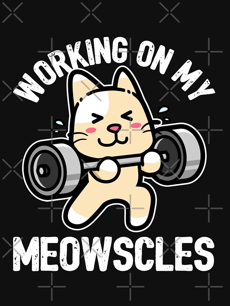 "Working on my Meowscles Funny Cat Gym Workout Pun" Essential T-Shirt ...