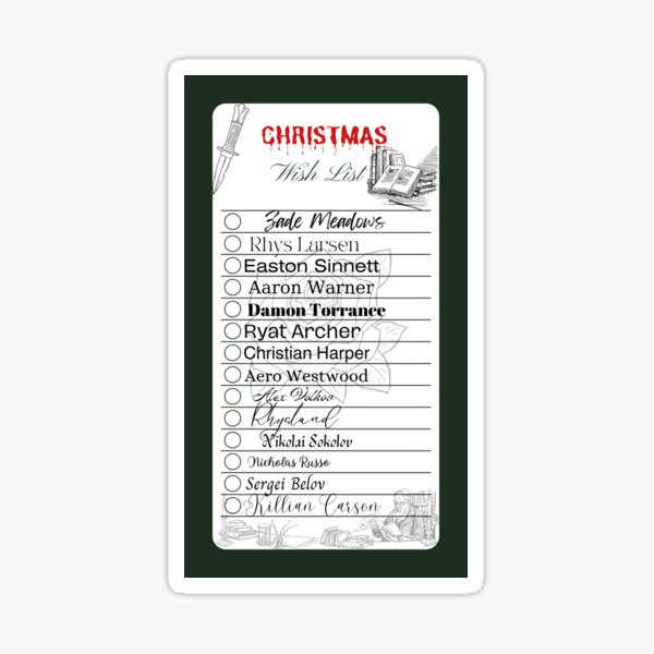 "Dark Romance Fictional Men Christmas List" Sticker for Sale by ...