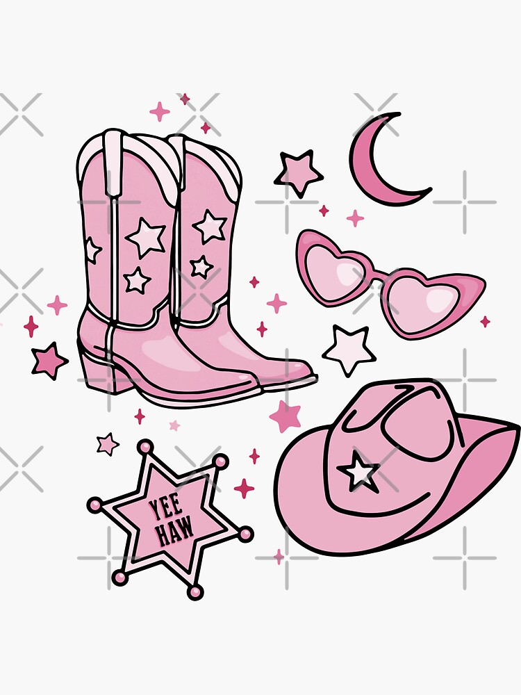 "Western Pink elements 2 - cowboy boots and hat" Sticker for Sale by ...