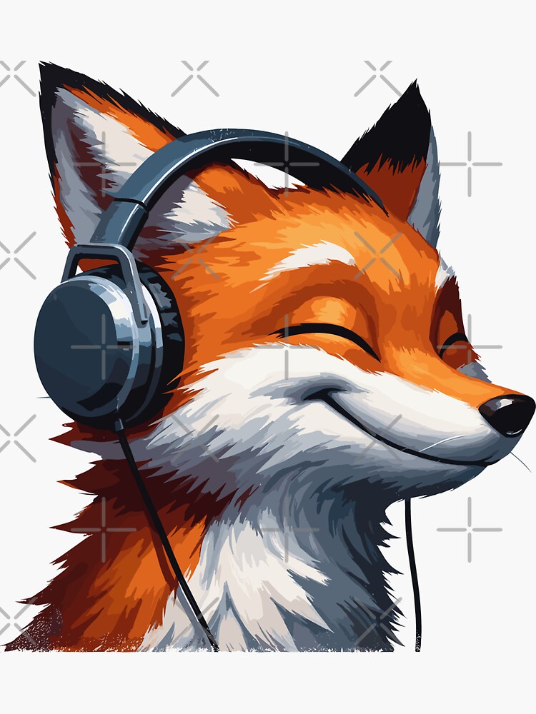 "Smiling musical fox wearing headphones" Sticker for Sale by ...