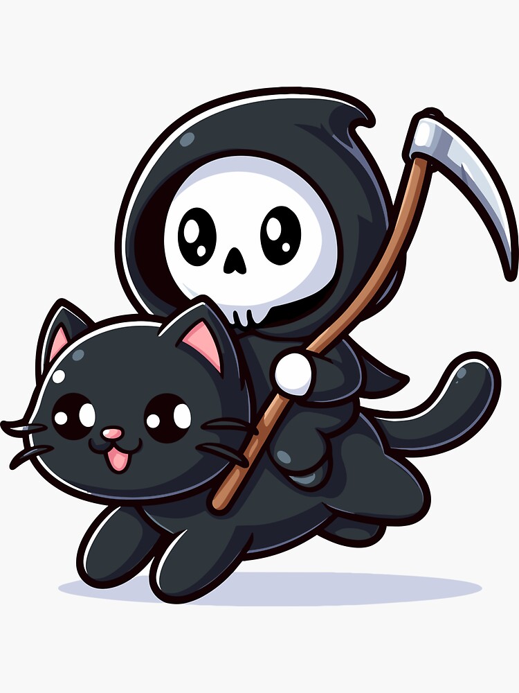 "Cute baby Grim Reaper Riding on Black Cat - Halloween Fantasy Art ...