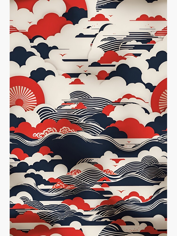 "Japanese Style Sun and Clouds Pattern " Sticker for Sale by Seneku ...