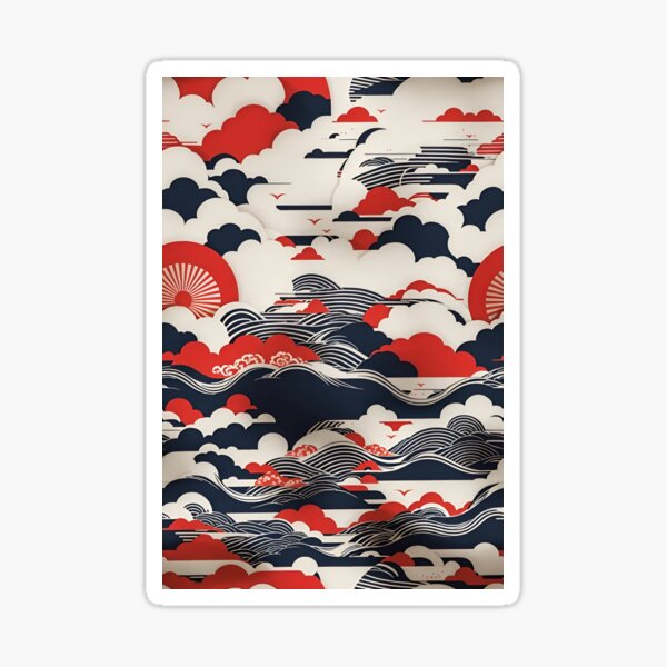 "Japanese Style Sun and Clouds Pattern " Sticker for Sale by Seneku ...