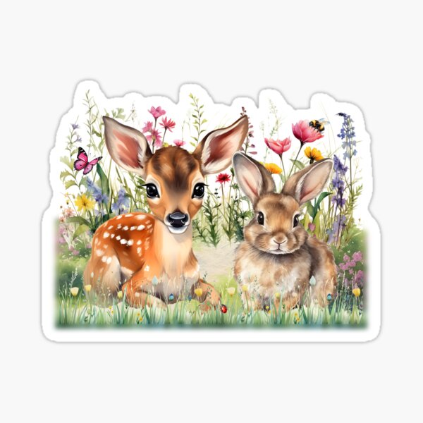 "Fawn and Bunny" Sticker for Sale by Karen Wood | Redbubble