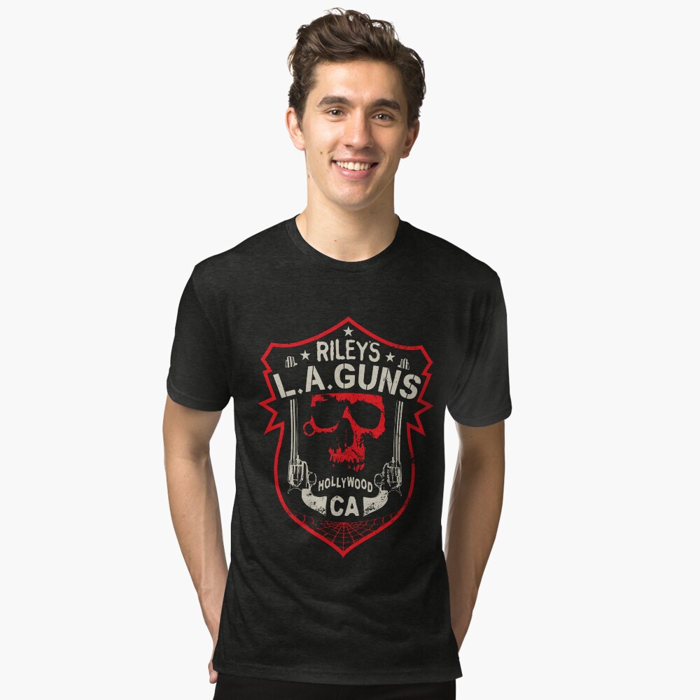"Riley's L.A.GUNS Official Logo T-Shirt Red Skull & Badge" Essential T ...