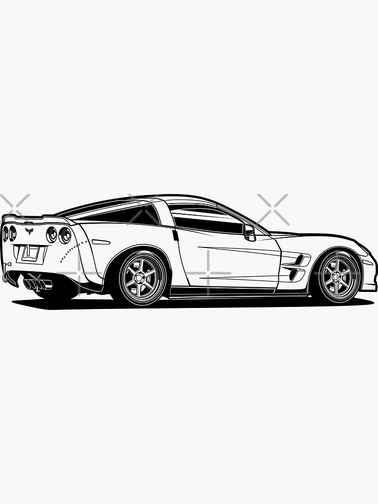 "Chevrolet Corvette (C6) Line Art Style" Sticker for Sale by vektoranda ...