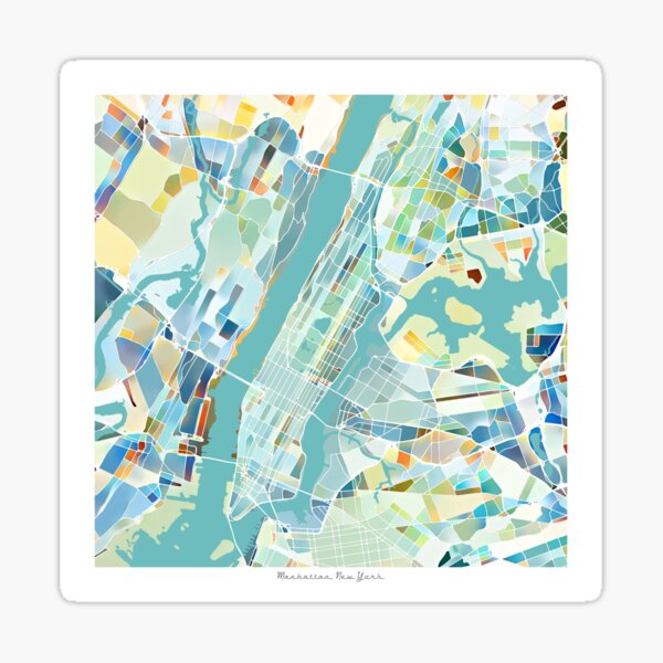 "Manhattan New York City Map - Pastel Color Scheme" Sticker for Sale by ...