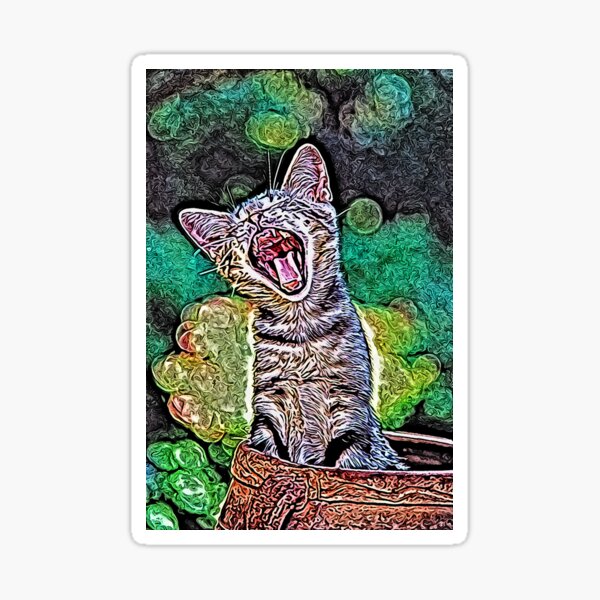 "Abstract Tired and Yawning Cat" Sticker for Sale by JoeStylistic ...