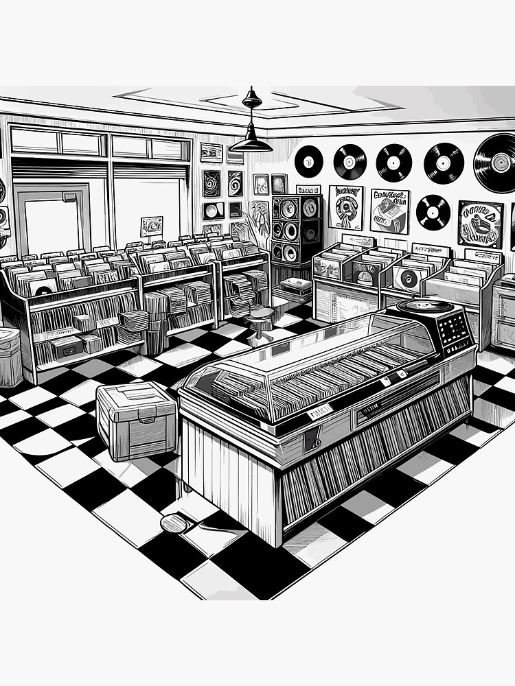 "Record shop" Sticker for Sale by OldSchoolRetro | Redbubble