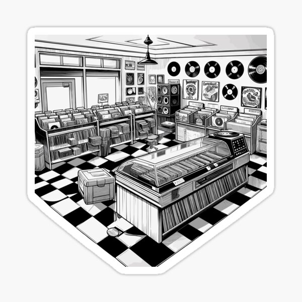 "Record shop" Sticker for Sale by OldSchoolRetro | Redbubble