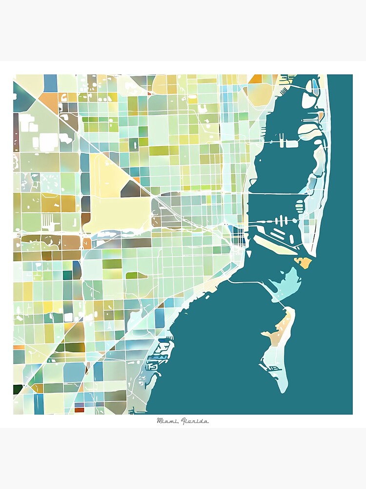 "Miami Florida City Map - Pastel Color Scheme" Poster for Sale by ...