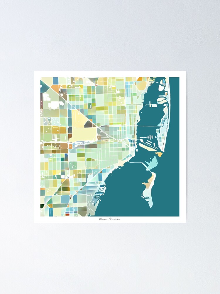 "Miami Florida City Map - Pastel Color Scheme" Poster for Sale by ...