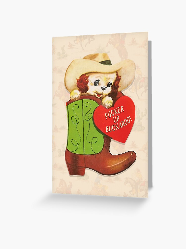 "Pucker up buckaroo - cute funny vintage cowboy Valentines Day card ...