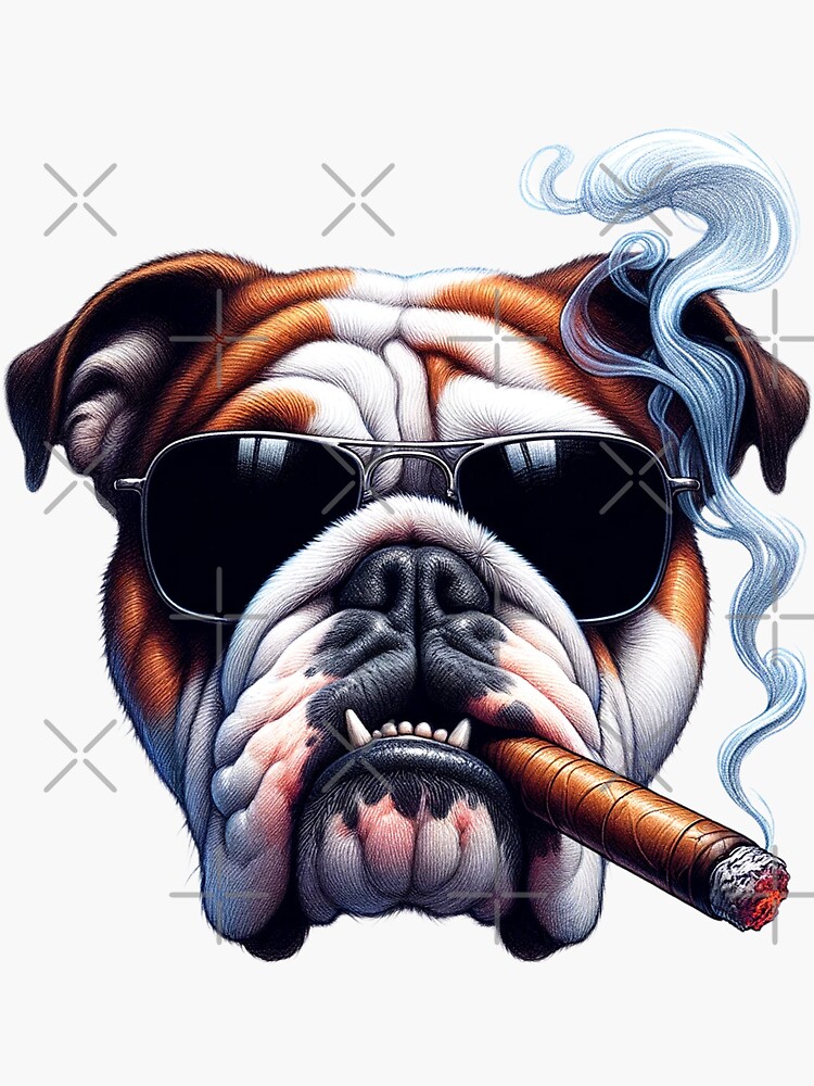 "Illustration of Bulldog Smoking a Cigar" Sticker for Sale by digital ...
