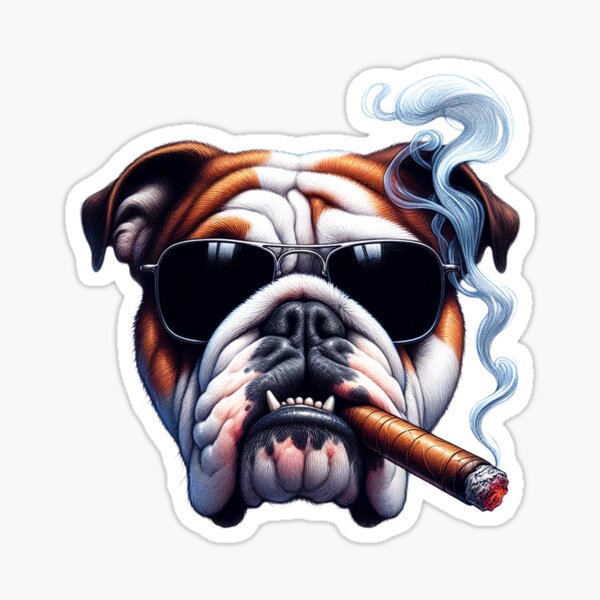 "Illustration of Bulldog Smoking a Cigar" Sticker for Sale by digital ...