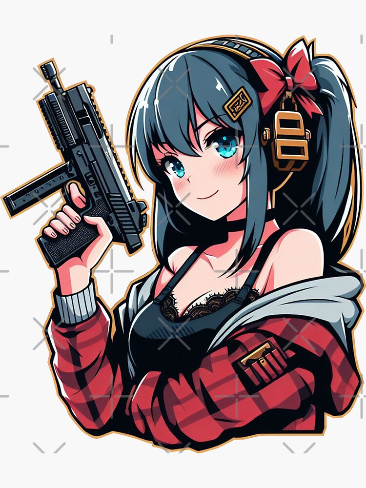 "Cute Anime Girl With Gun " Sticker for Sale by revsdesign | Redbubble