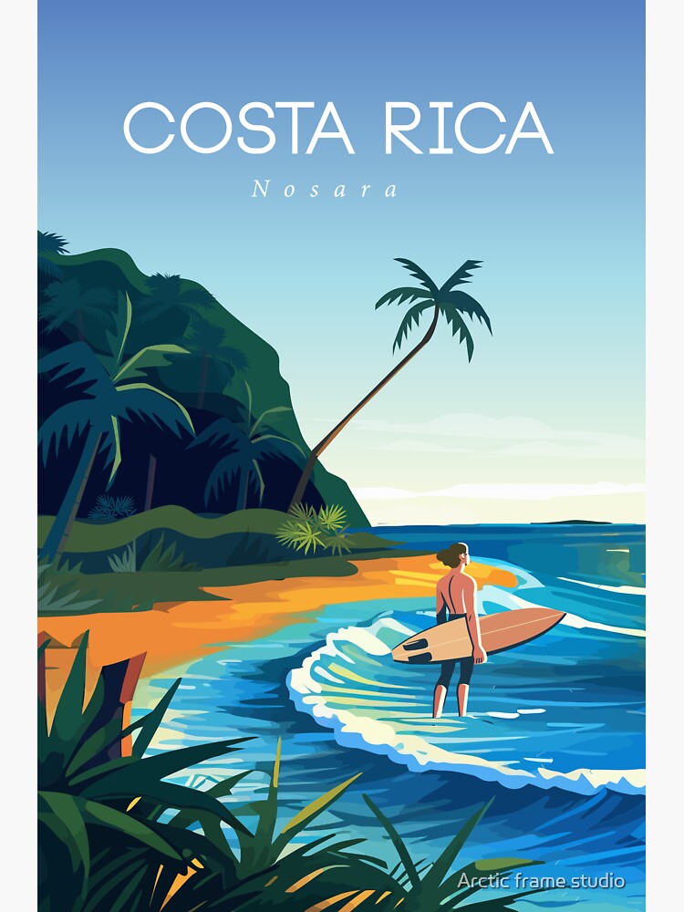 "Costa Rica travel poster surf beach" Sticker for Sale by Caravanstudio ...