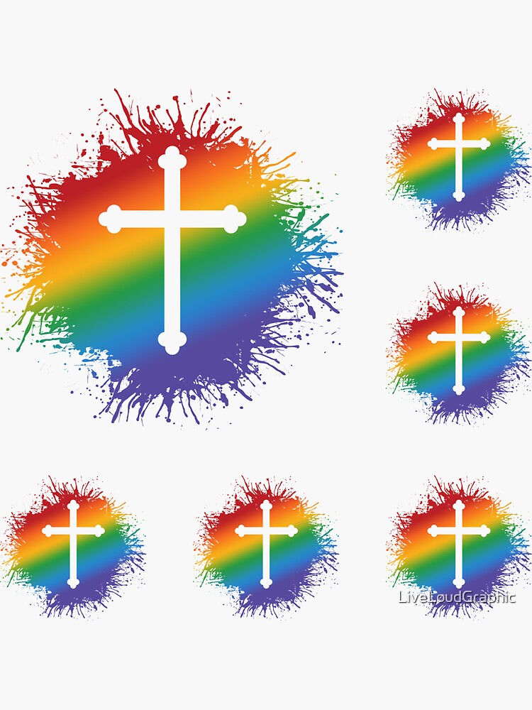 "Paint Splatter LGBTQ Pride Rainbow Christian Cross Symbol" Sticker for ...