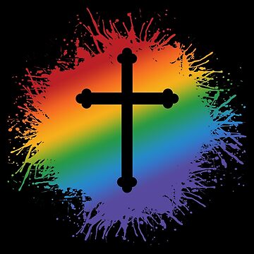 "Paint Splatter LGBTQ Pride Rainbow Christian Cross Symbol" Sticker for ...