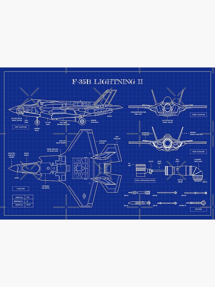 "F-35 Lightning II (Blueprint - Horizontal)" Art Print for Sale by ...