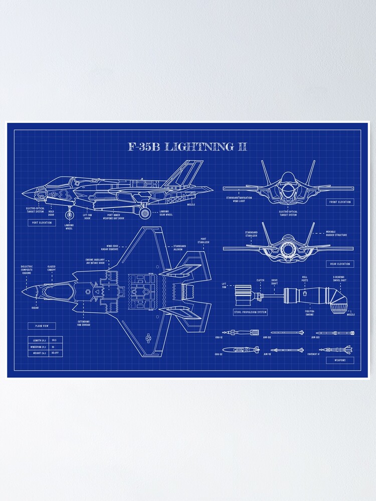 "F-35 Lightning II (Blueprint - Horizontal)" Poster for Sale by BGALAXY ...