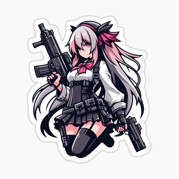 "Military Anime Gun Girl - Pink hair " Sticker for Sale by revsdesign ...