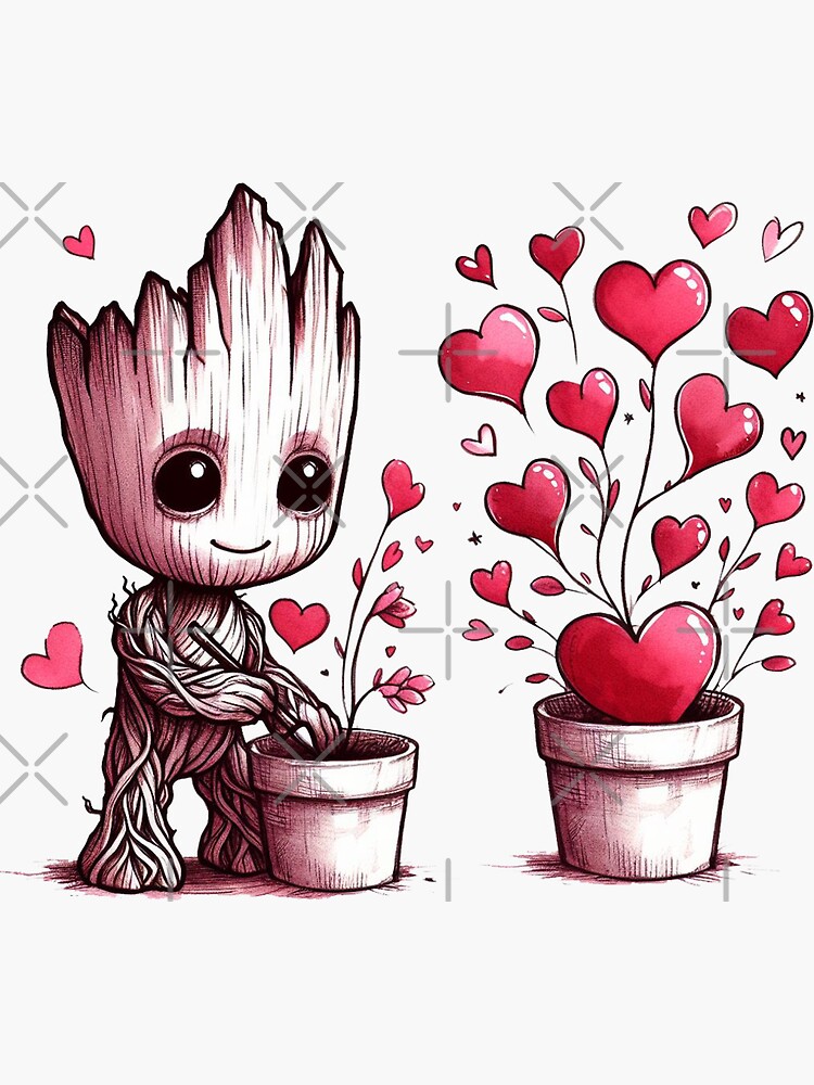 "Cute Valentine Groot Growing heart Graphic" Sticker for Sale by ...