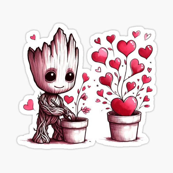 "Cute Valentine Groot Growing heart Graphic" Sticker for Sale by ...
