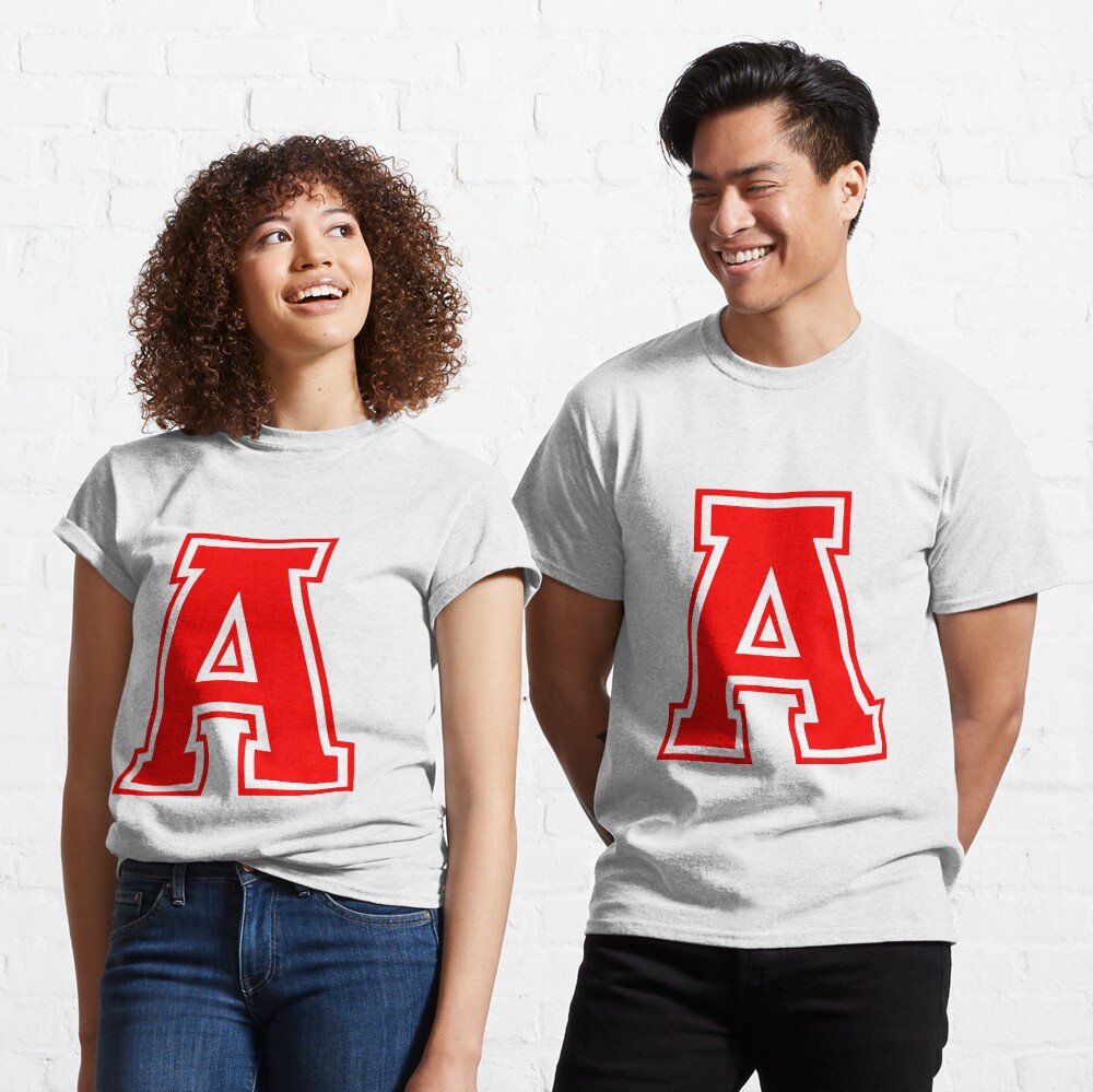 "Varsity Red White Letter A Monogram" T-shirt by roselia | Redbubble