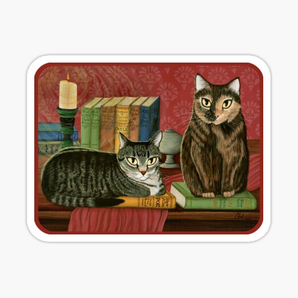 "Classic Literary Cats Library Cat" Sticker for Sale by tigerpixie ...