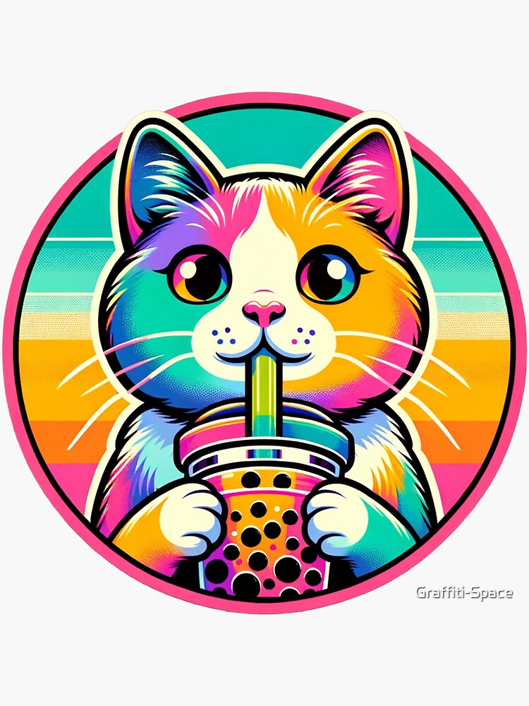 "Cute Cat Sipping Boba Tea" Sticker for Sale by Graffiti-Space | Redbubble
