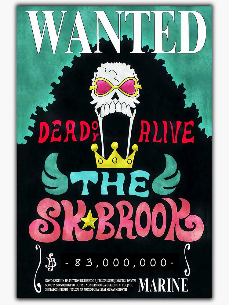 "Brook Wanted Poster - 83 Million Berries - One Piece Wanted Poster ...