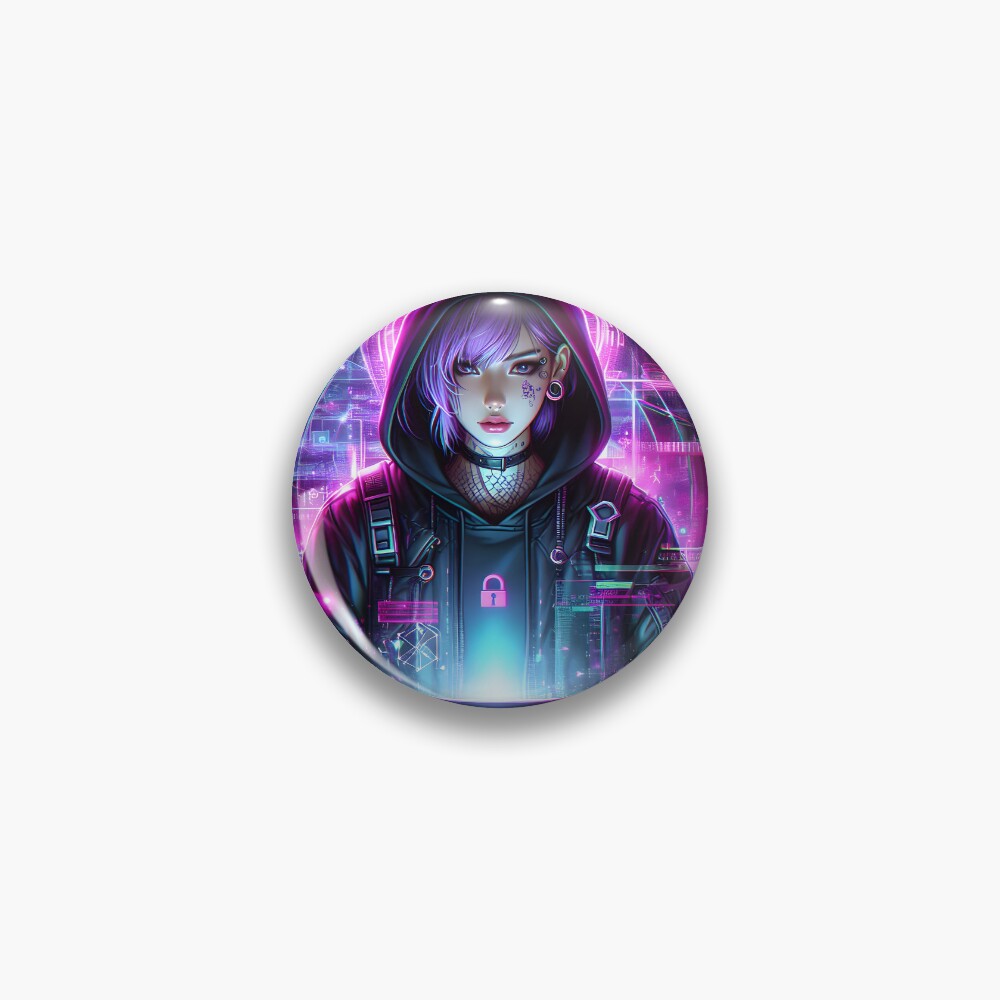 "Cyberpunk hacker girl with neon interface background" Art Board Print ...