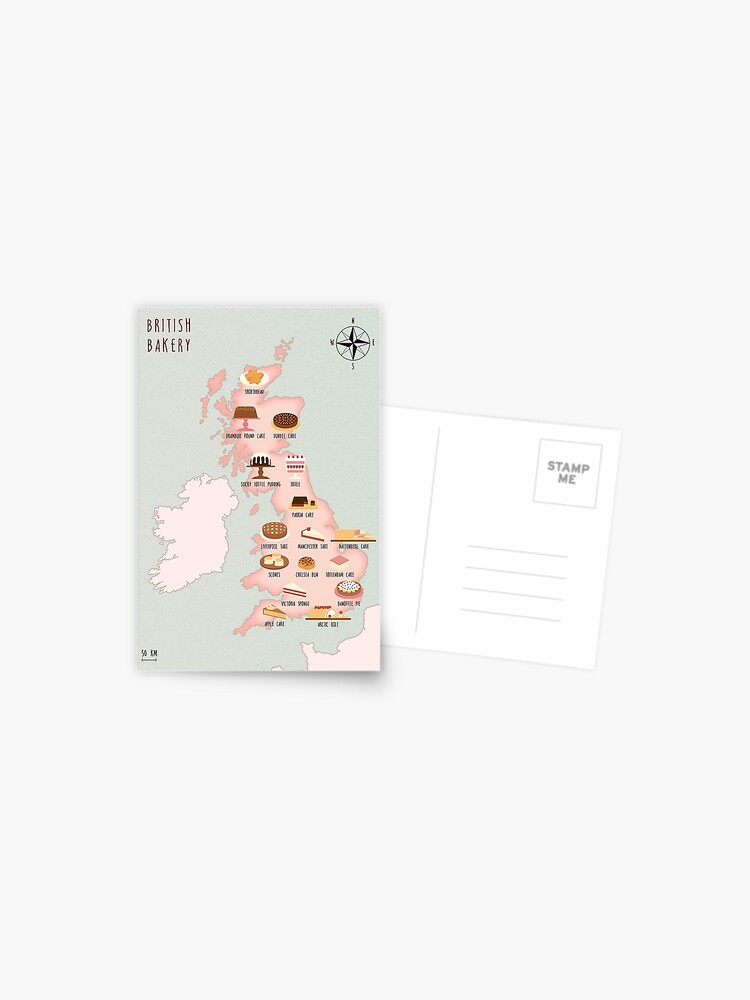 "Illustrated map of British bakery" Postcard for Sale by ymkesinfogr ...