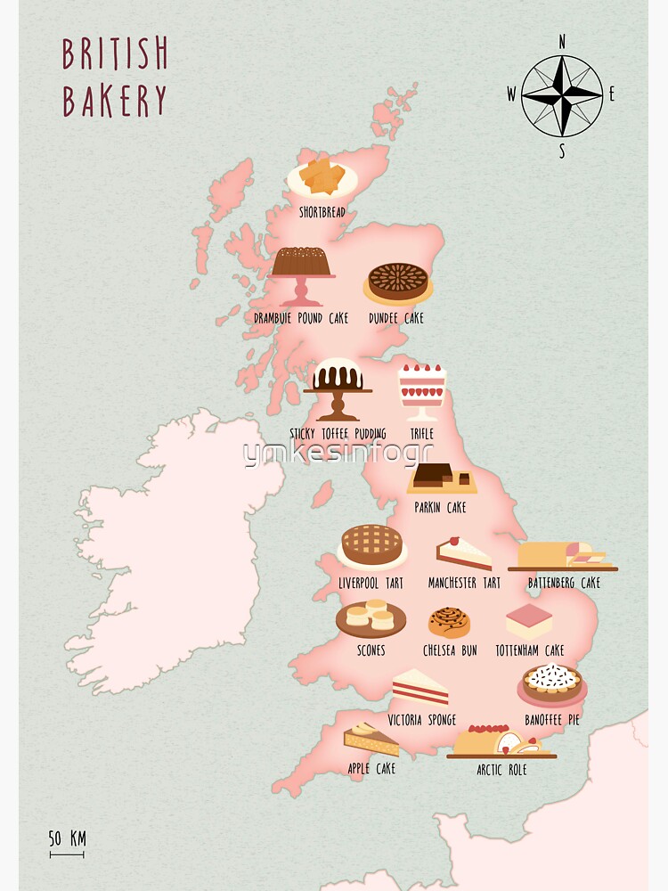 "Illustrated map of British bakery" Sticker for Sale by ymkesinfogr ...