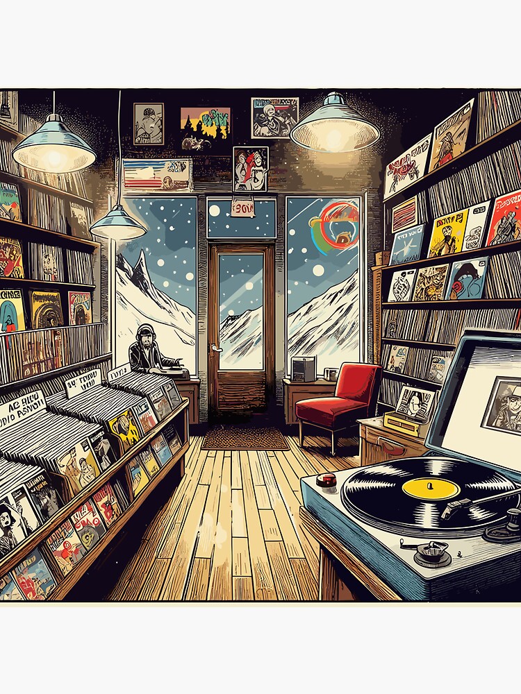 "Record shop" Sticker for Sale by OldSchoolRetro | Redbubble