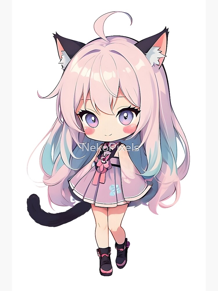"Kawaii Pastel Chibi Anime Cat Girl" Photographic Print for Sale by ...