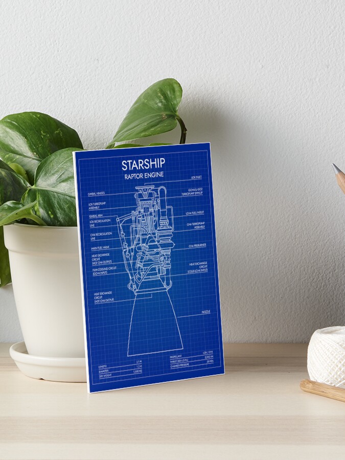 "Raptor Engine. Starship System (Blueprint)" Art Board Print for Sale ...