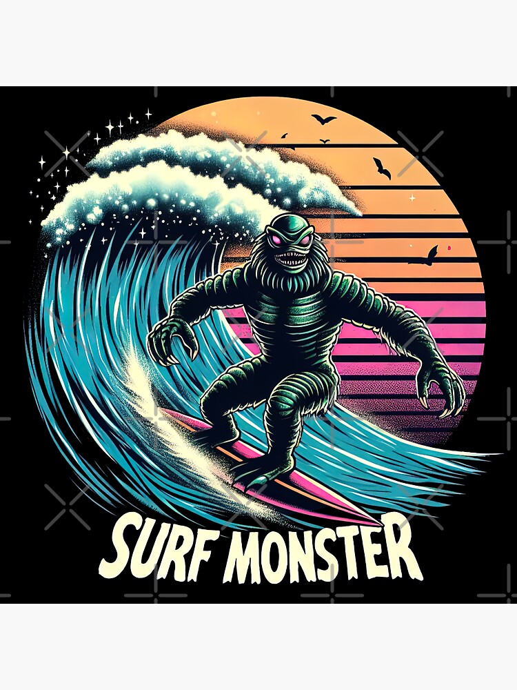 "Surf Monster Surfing Cryptid Sea Creature Vintage Surf Beast" Sticker ...