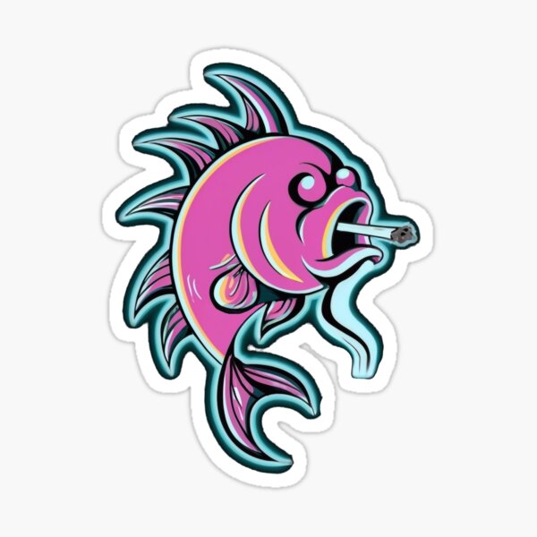 "Neon Badfish Smoking Joint" Sticker for Sale by FreshArtFusion | Redbubble