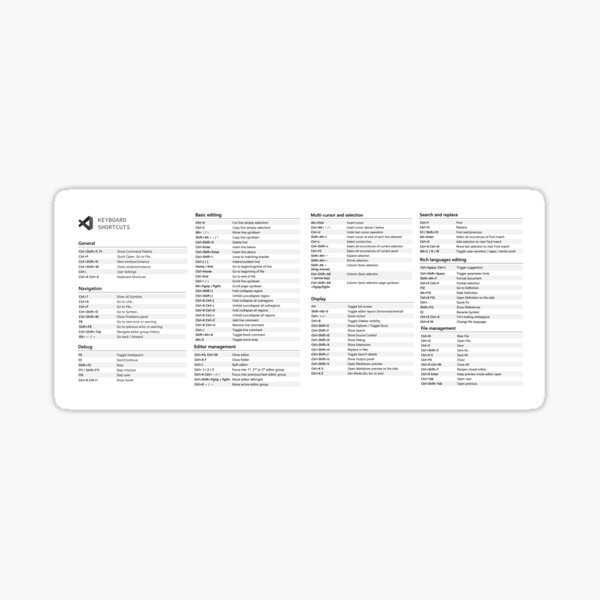 "vscode shortcuts cheat sheet programmer" Sticker for Sale by ...