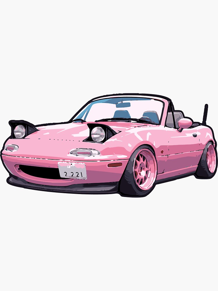 "Cute Pink Miata Smiling Happy Pop Up Lights" Sticker for Sale by ...