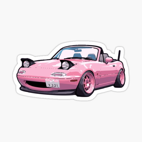"Cute Pink Miata Smiling Happy Pop Up Lights" Sticker for Sale by ...