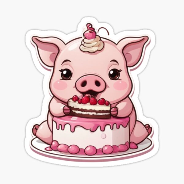 "Kawaii Pig Eating Cake" Sticker for Sale by BeagleDesigns | Redbubble