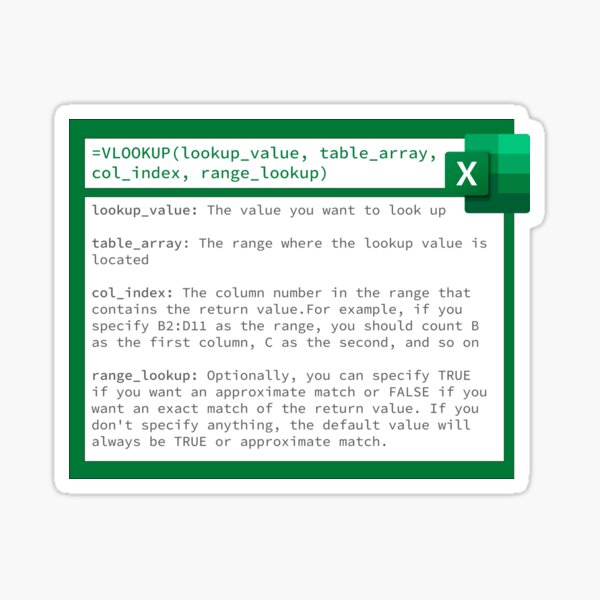 "excel vlookup cheat sheet" Sticker for Sale by epoliveira | Redbubble