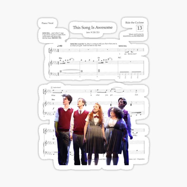 "Ride The Cyclone - This Song Is Awesome - Sheet Music" Sticker for ...