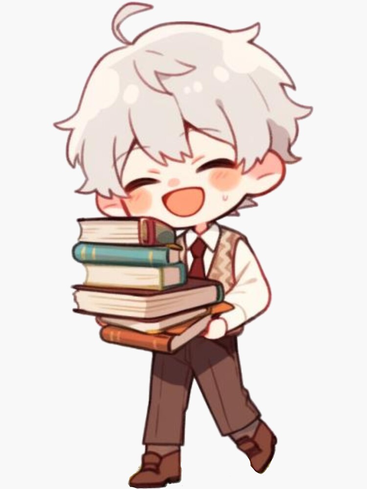 "Chibi Guy Carrying Stack of Books" Sticker for Sale by OPSakura ...