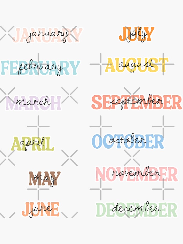 "Months of The Year Pastel Colors" Sticker for Sale by nimsart1 | Redbubble